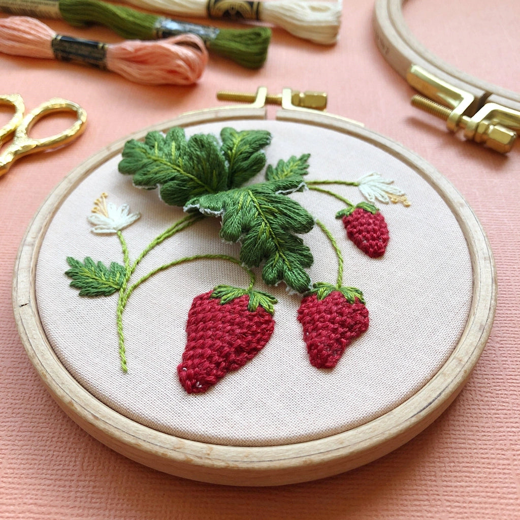 Stumpwork Strawberries | Embroidery Kit | Craft gifts in Seattle